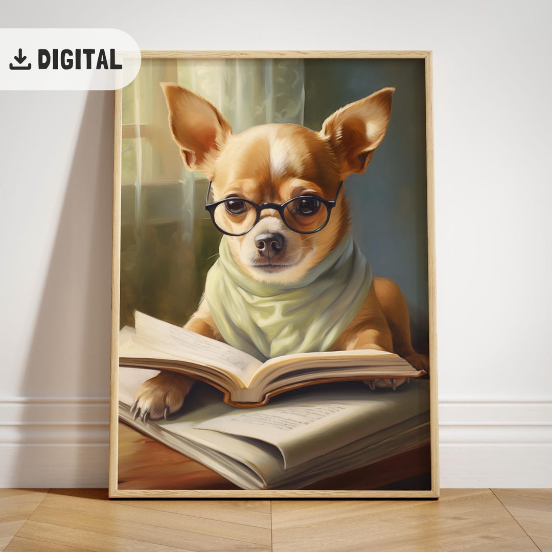 Funny Dog Reading Wall Print Vintage Book Lover Gift Kids Rooms ...