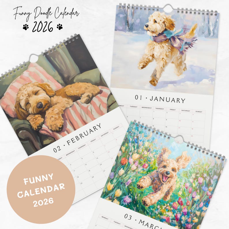 2026 Doodle Dog Wall Calendar Monthly Planner, Toy Poodle Lover Gift ...