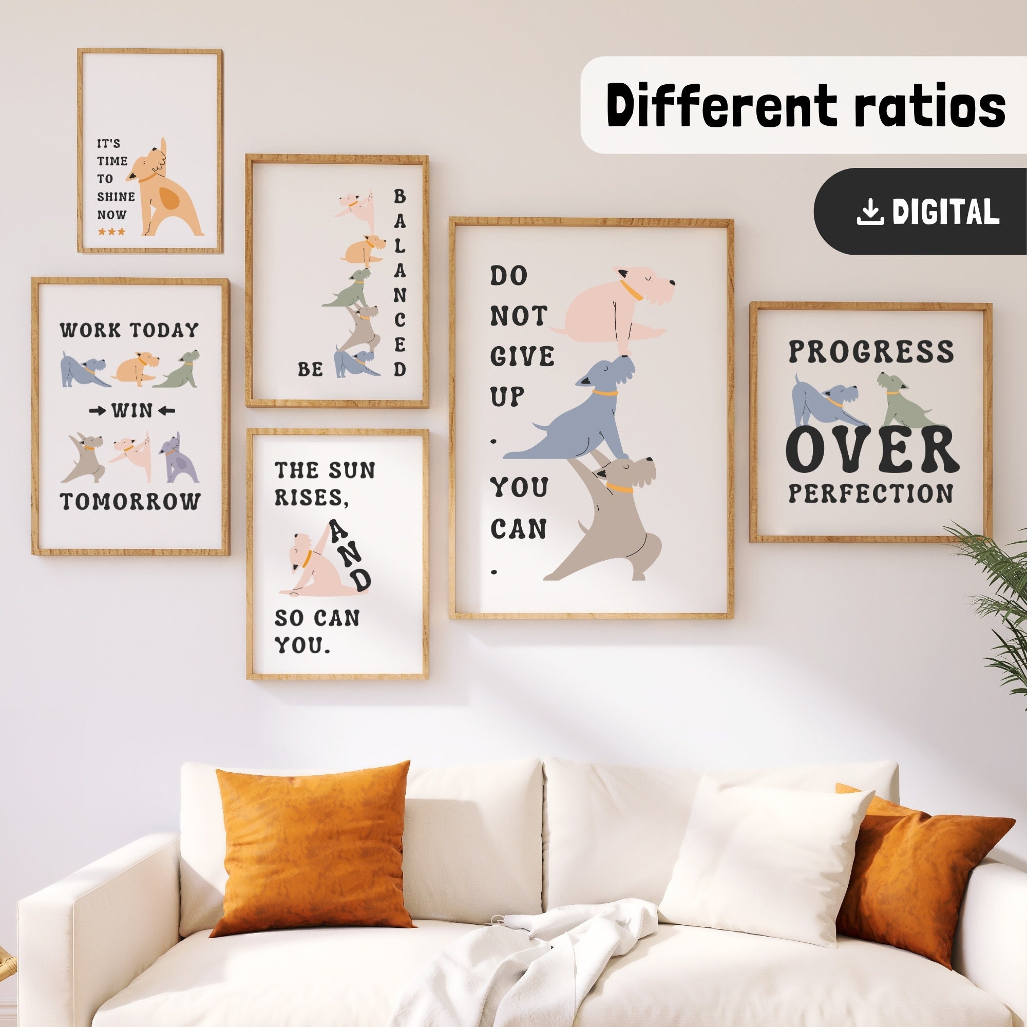 Dog Poster Bundle, Set of 8 Funny Dog Illustration Motivational Quotes ...