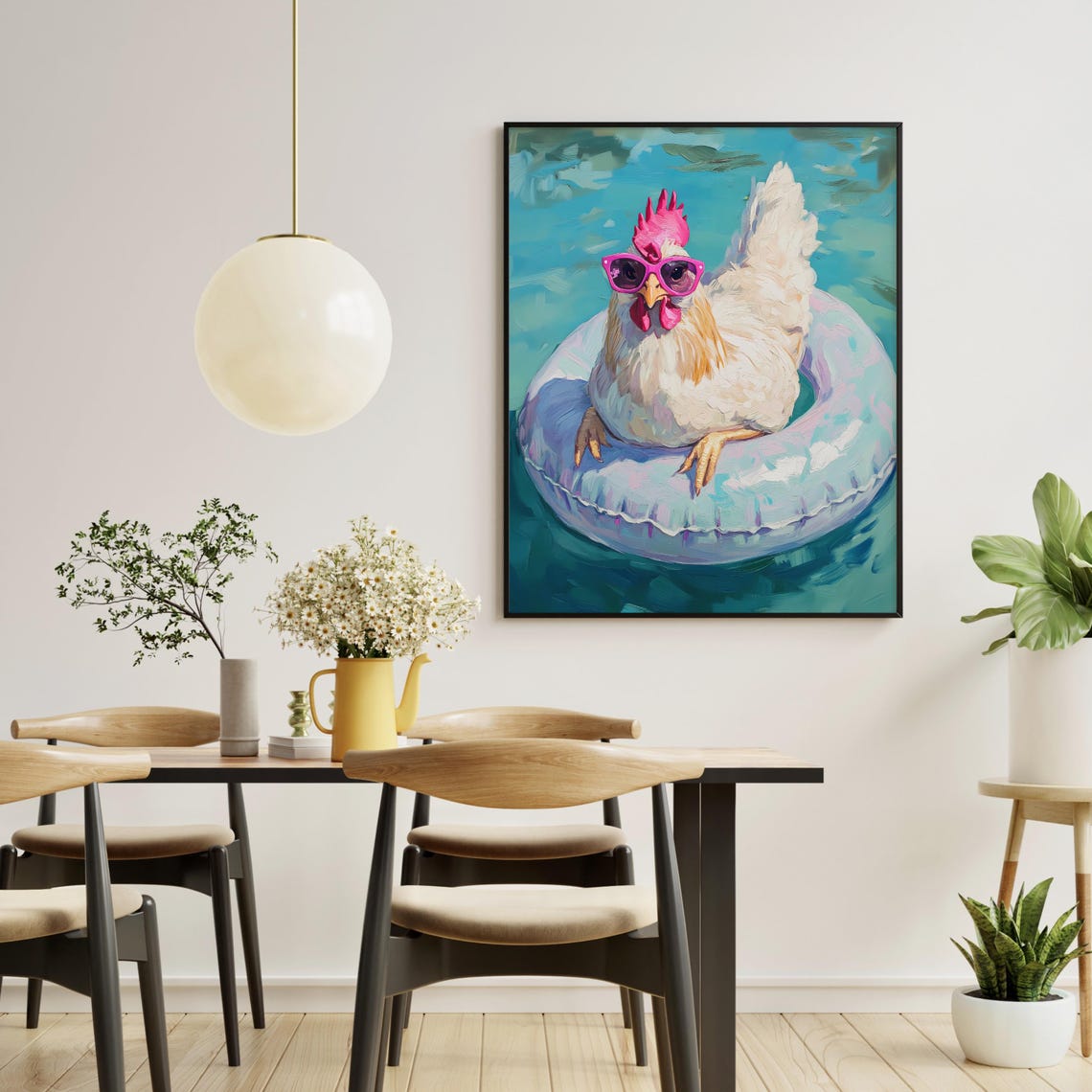 Colorful Chicken Print Funny Summer Painting Beach Decoration Coastal ...