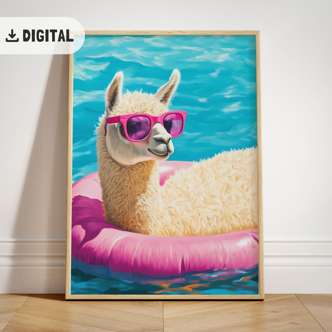 Vintage Alpaca Print Summer Pool Party Decoration Positive Vibes Beach ...