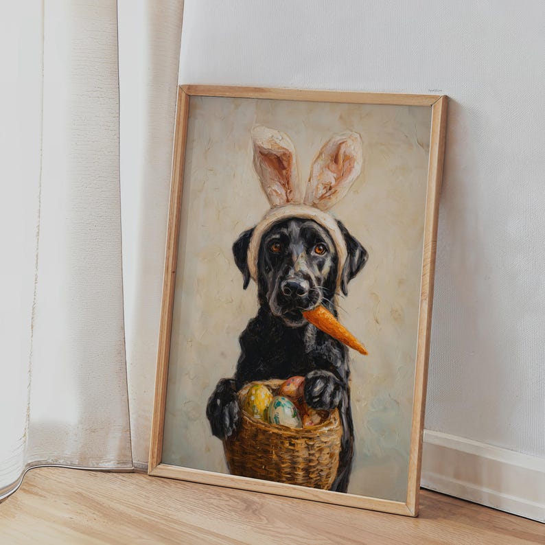UNFRAMED Easter Black Labrador Retriever Print, Funny Lab Art, Dog ...