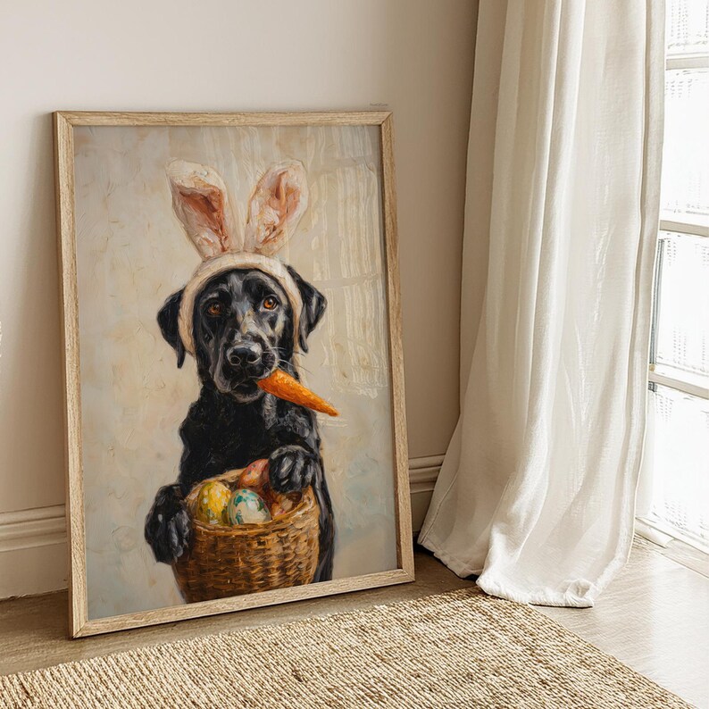 UNFRAMED Easter Black Labrador Retriever Print, Funny Lab Art, Dog ...