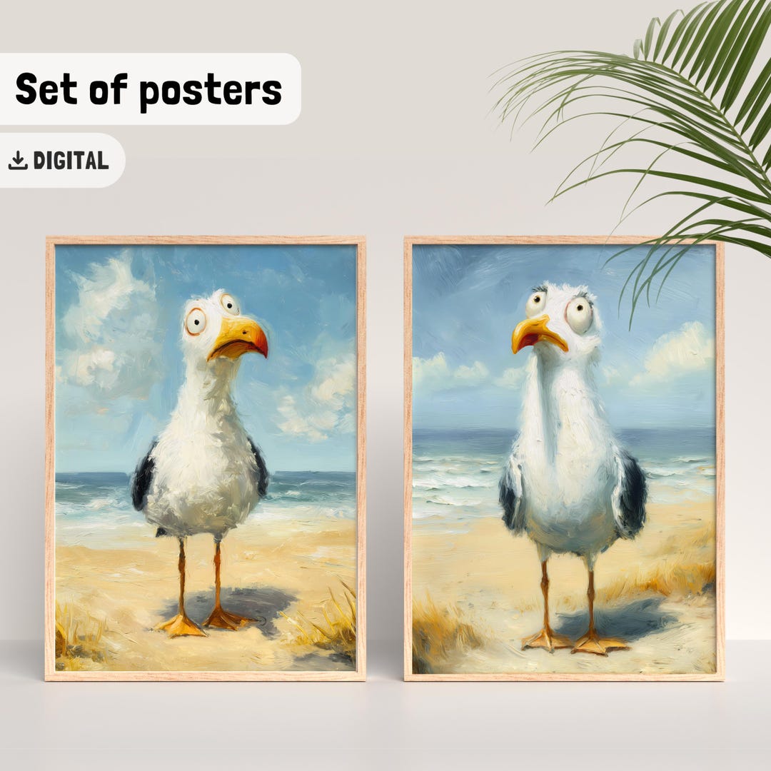 Funny Seagull Print SET Colorful Summer Painting Beach Home Decoration ...