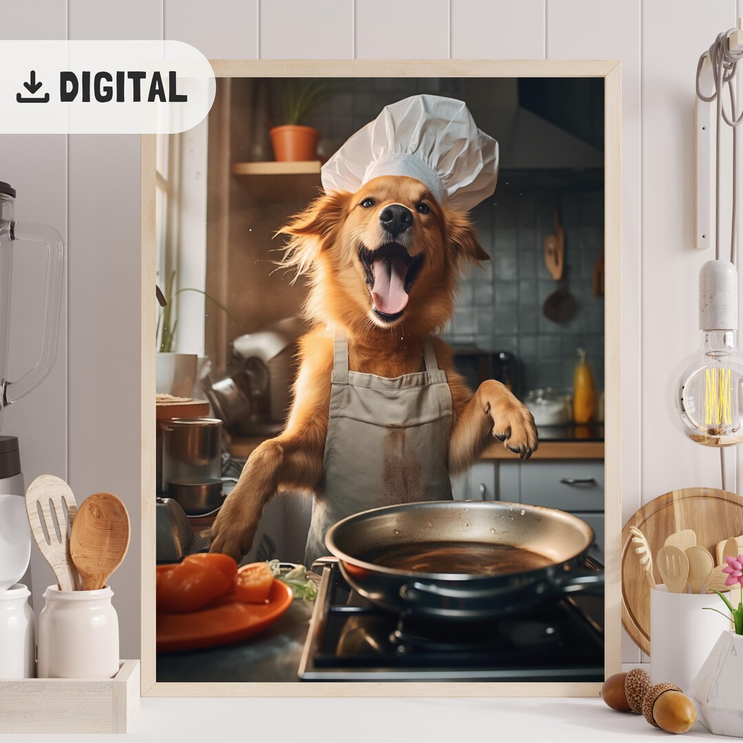 Funny Cooking Dog Poster Dogful Aesthetic Kitchen Wall Decor Quirky ...