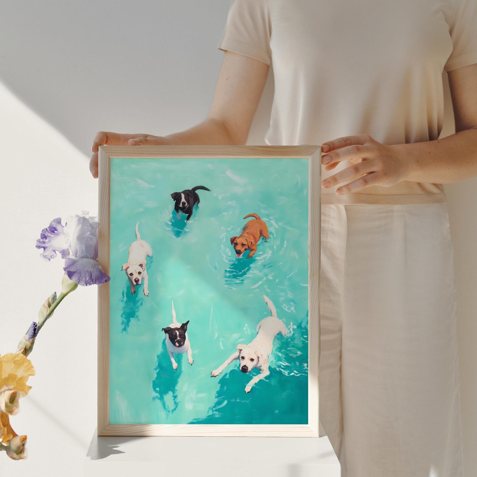 Funny Swimming Dogs Print Colorful Summer Painting Beach Decoration ...