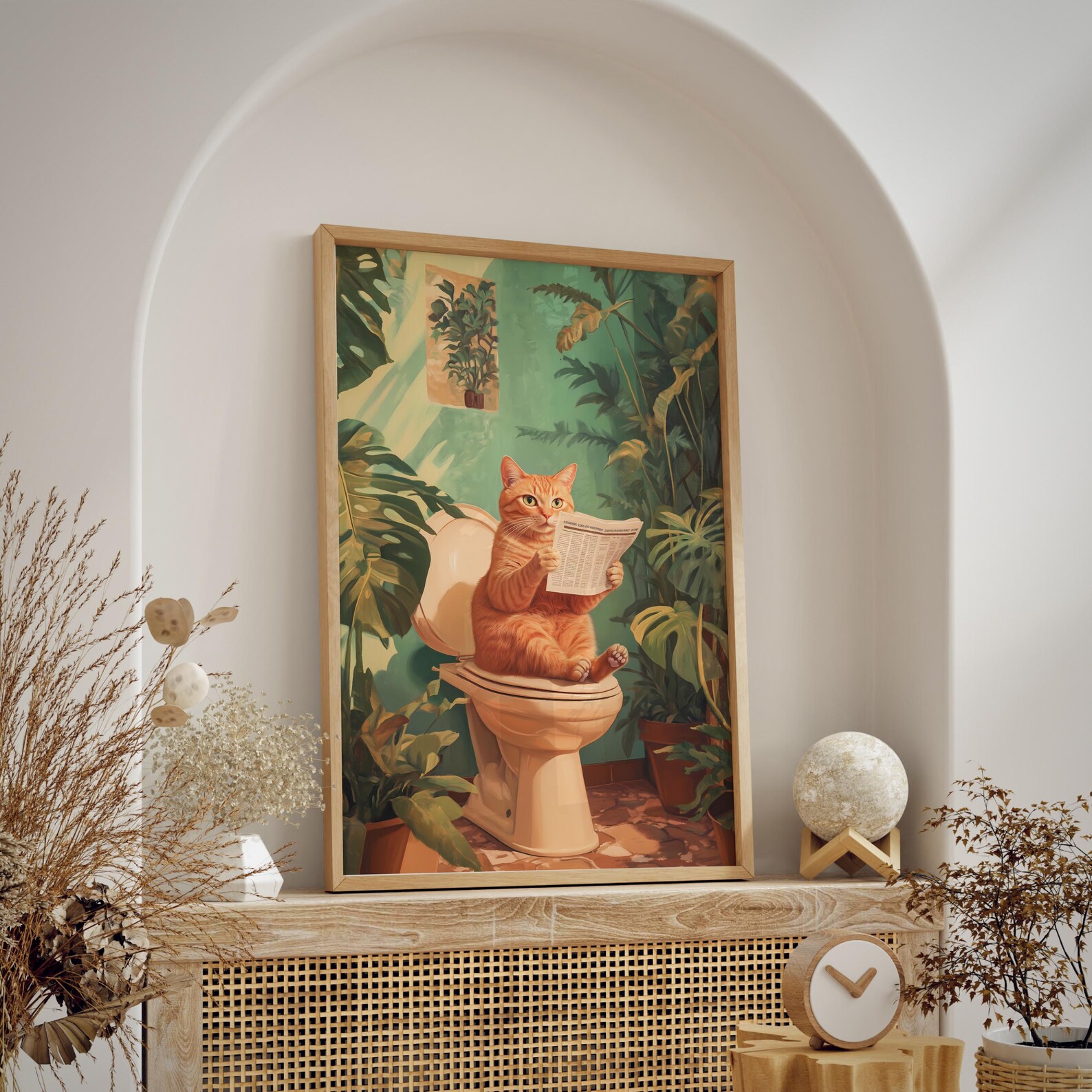 Vintage Orange Cat Bathroom Print Retro Style Red Cat Toilet Wall Art ...