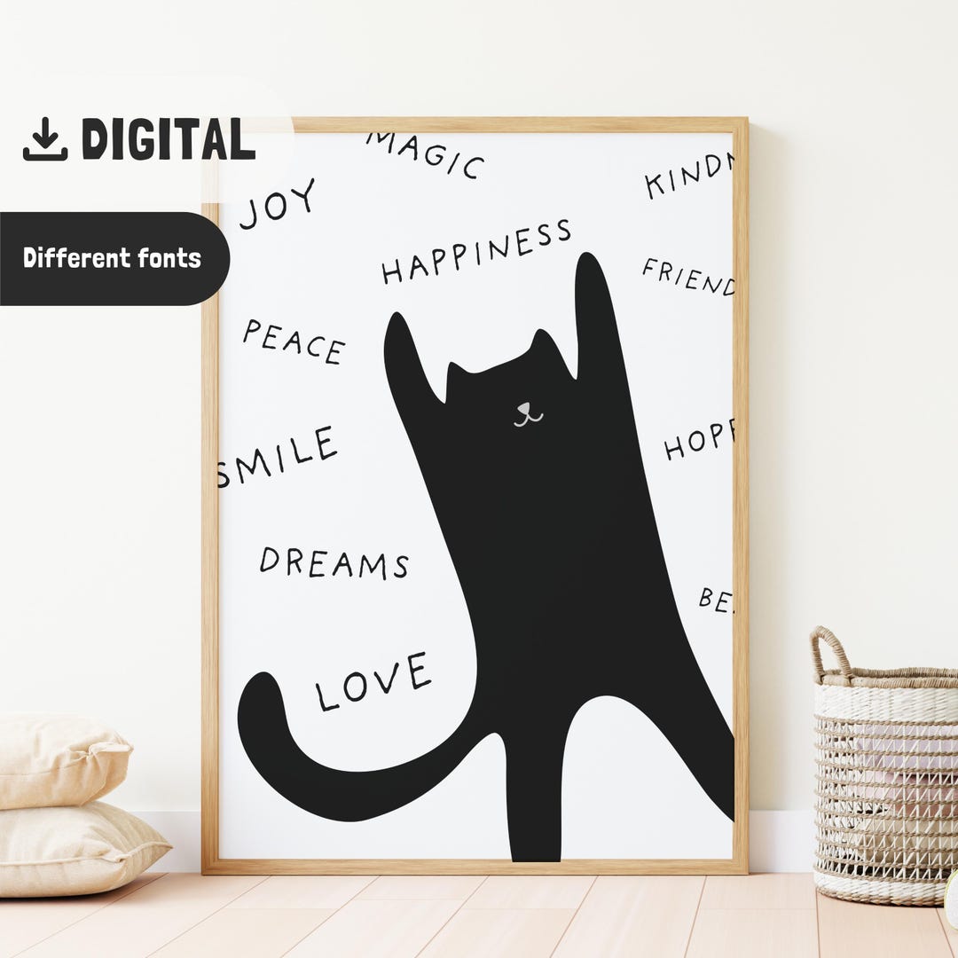 Funny Black Cat Wall Art Print, Catful Home Decor, Trendy Maximalist ...