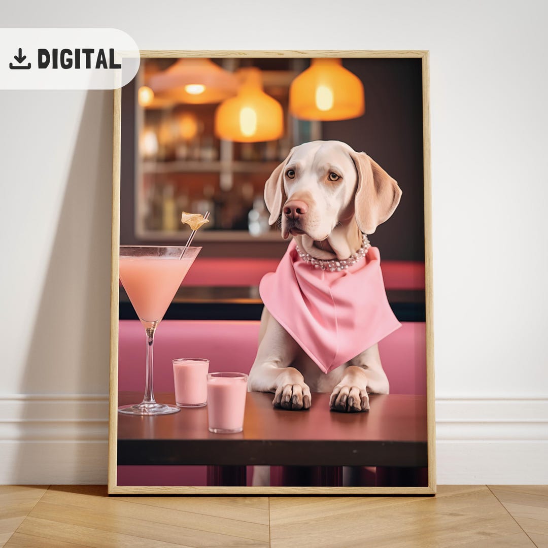 Funny Dog Bar Print, Labrador Drink Pink Cocktail Wall Art, Dogful ...