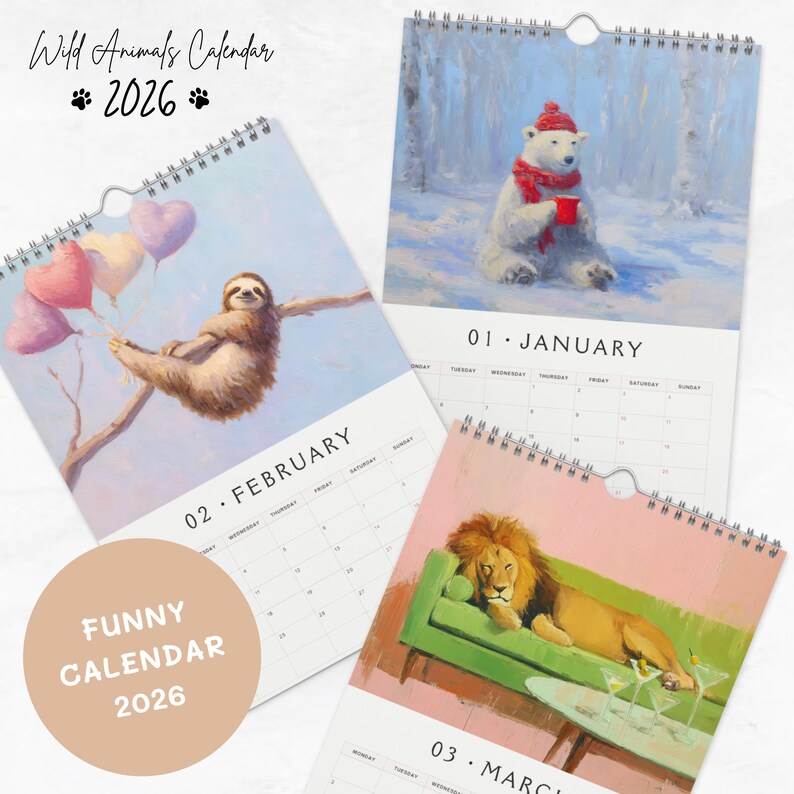2026 Wild Animals Wall Calendar Monthly Planner, Funny Home Decor ...