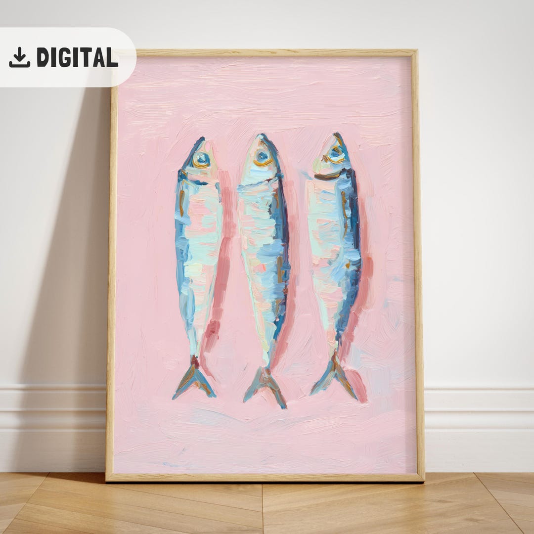 Trendy Sardines Print, Fish Printable Wall Art, Pinky Pastel Sardine ...
