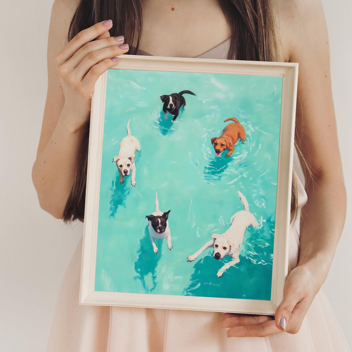 Funny Swimming Dogs Print Colorful Summer Painting Beach Decoration ...