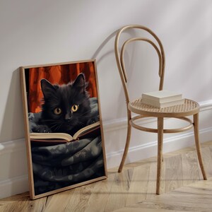 Black Cat Reading Book Poster, Book Lover Gift, Read Inspiring Wall ...