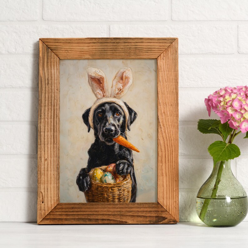 UNFRAMED Easter Black Labrador Retriever Print, Funny Lab Art, Dog ...