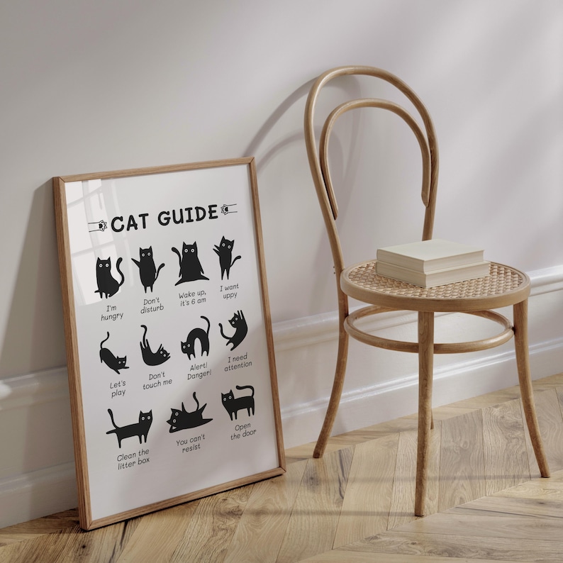 Funny Cat Guide Wallart Cat Colorful Poster Walldecor Cat Definition ...