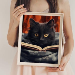 Black Cat Reading Book Poster, Book Lover Gift, Read Inspiring Wall ...