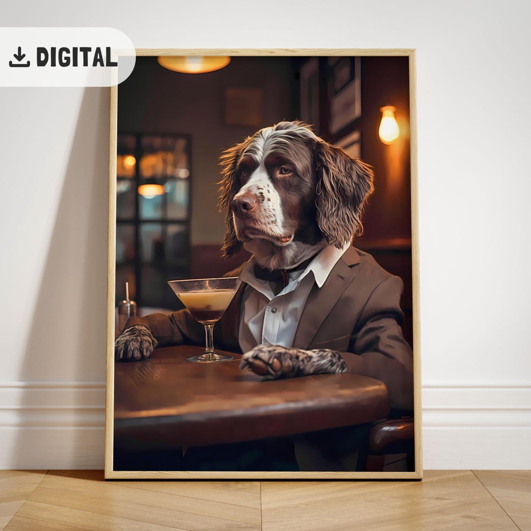 Dog Cocktail Wall Art, English Springer Spaniel Restaurant Print ...
