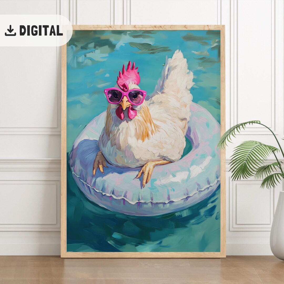 Colorful Chicken Print Funny Summer Painting Beach Decoration Coastal ...