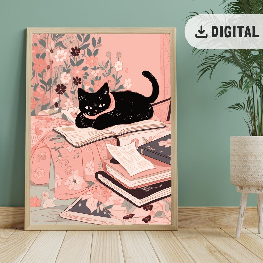 Cat Reading Book Poster, Book Lover Gift, Read Inspiring Wall Decor ...