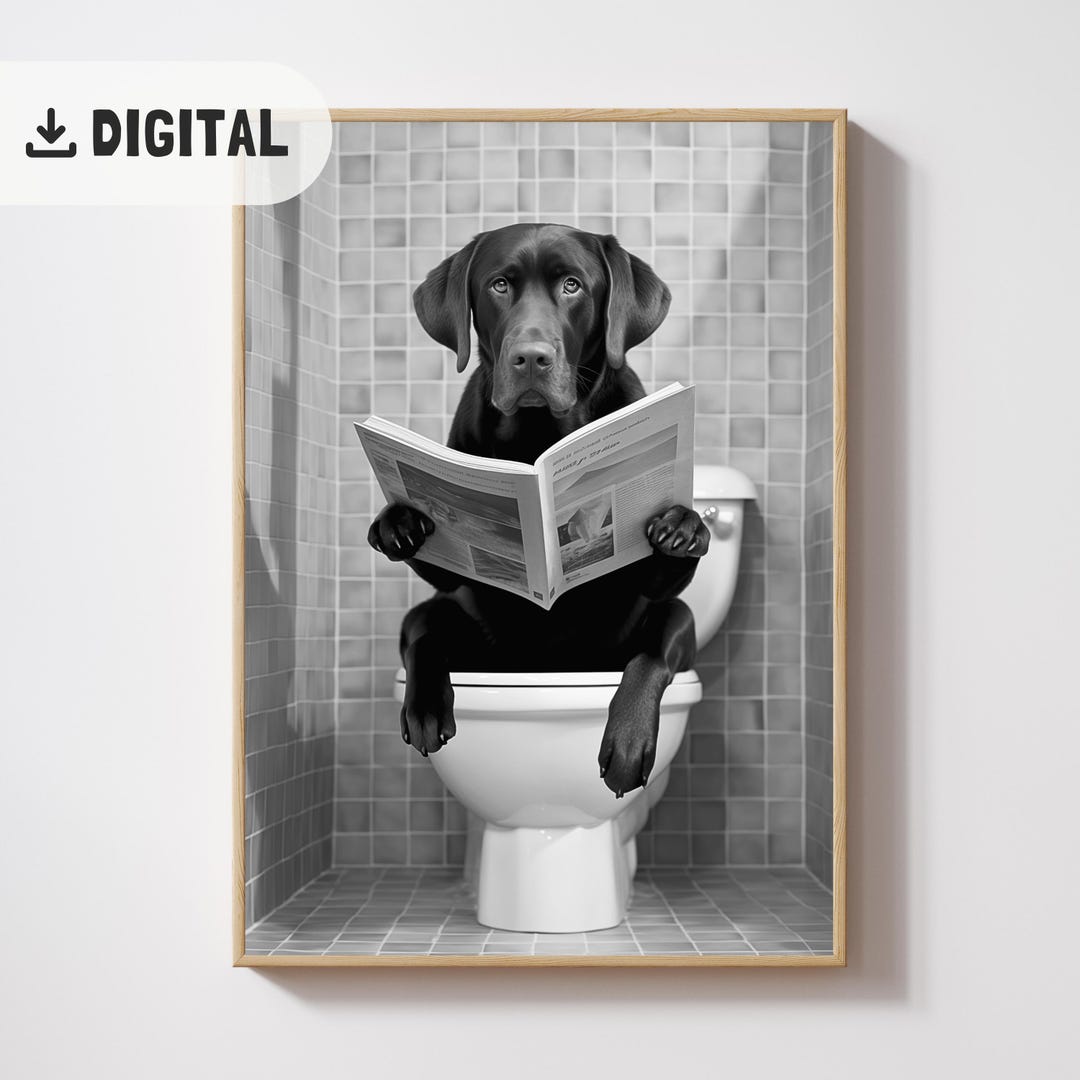 Black Labrador Retriever Bathroom Art Print, Funny Dog Bathroom Decor ...