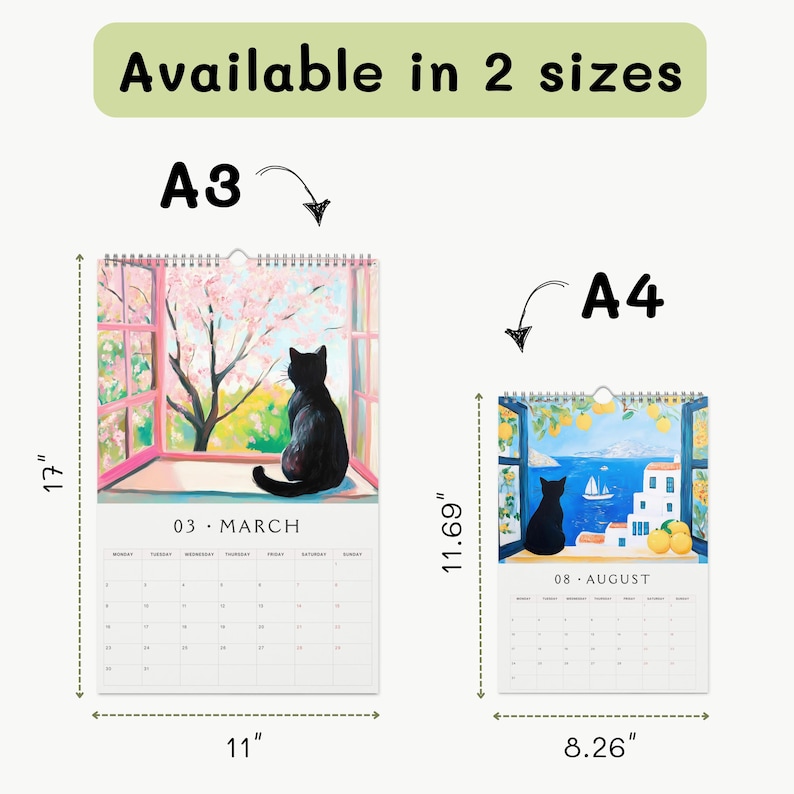 2026 Cat Wall Calendar Monthly Planner, Black Cat Travel Lover Gift ...