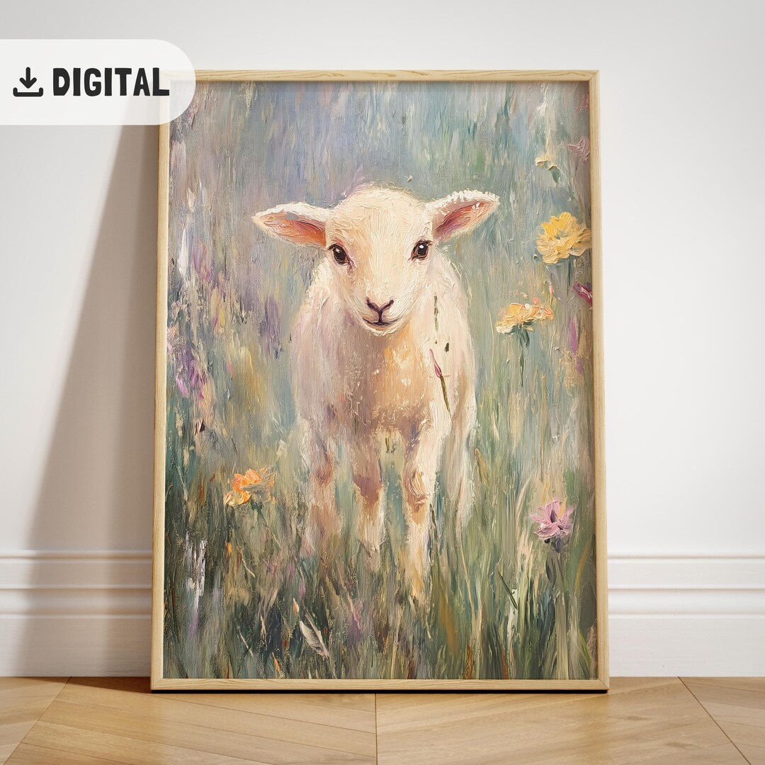 Vintage Farmhouse Lamb Print, Aesthetic Cottagecore Wall Art, Cute ...
