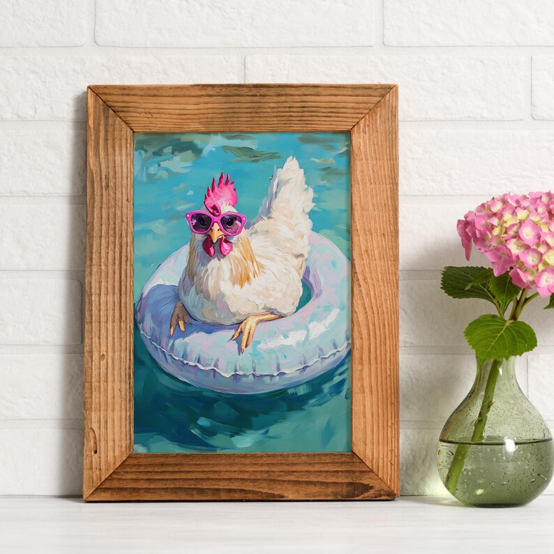 Colorful Chicken Print Funny Summer Painting Beach Decoration Coastal ...