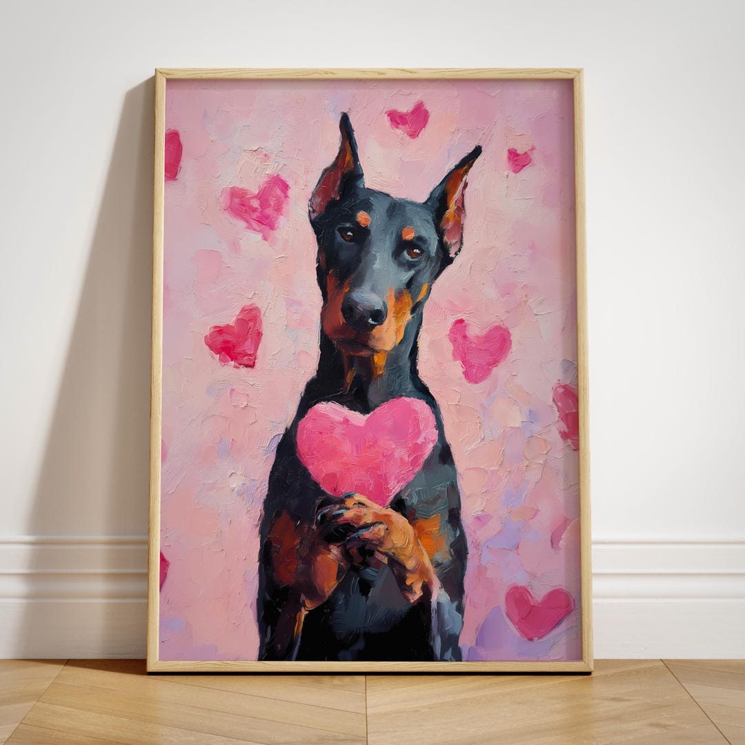 UNFRAMED Doberman Valentines Art Print: Romantic Love Poster, Printed ...