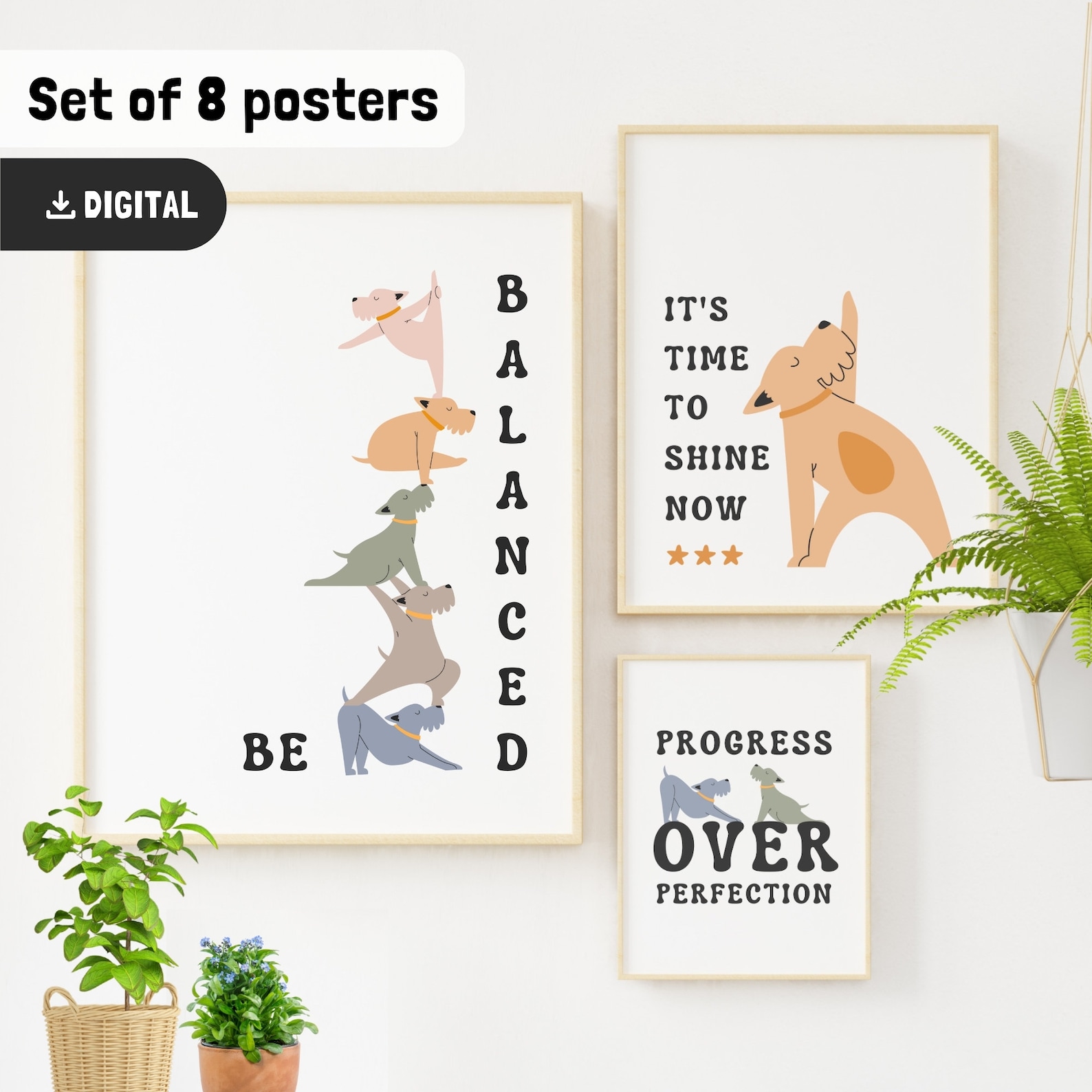 Dog Poster Bundle, Set of 8 Funny Dog Illustration Motivational Quotes ...