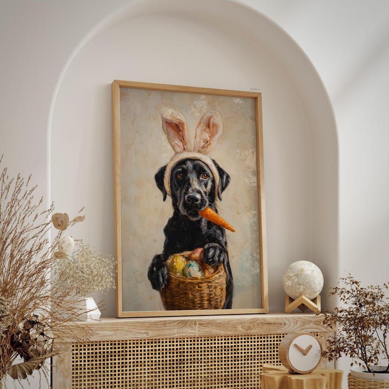UNFRAMED Easter Black Labrador Retriever Print, Funny Lab Art, Dog ...