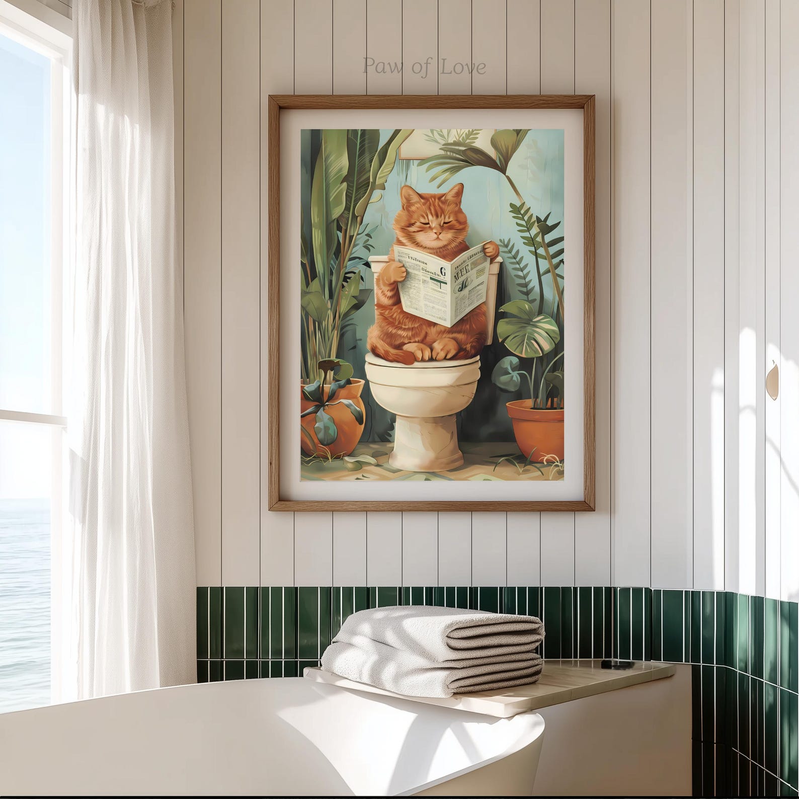 Funny Orange Cat Bathroom Print, Toilet Humor Poster, Cat Pooping Retro ...