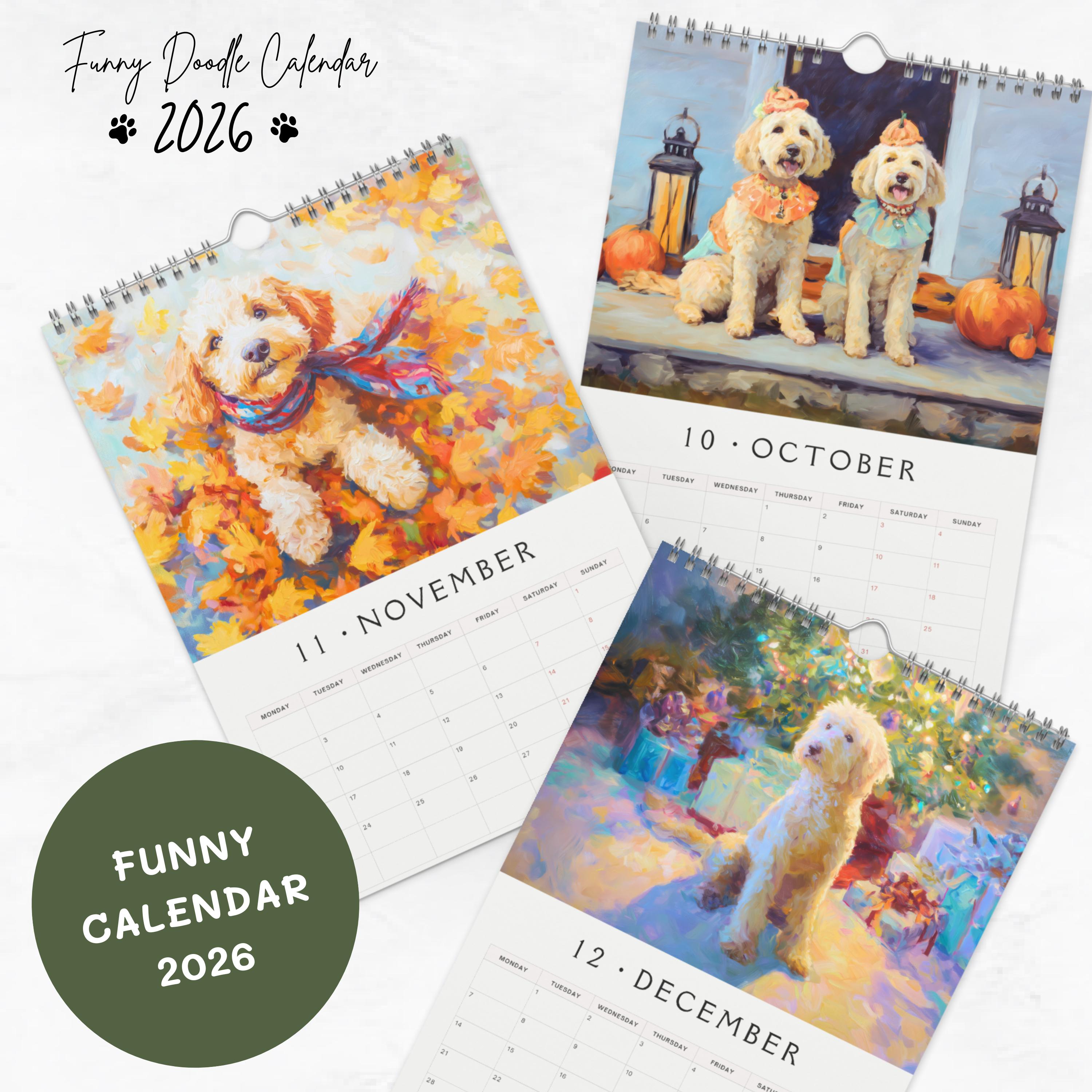 2026 Doodle Dog Wall Calendar Monthly Planner, Toy Poodle Lover Gift ...