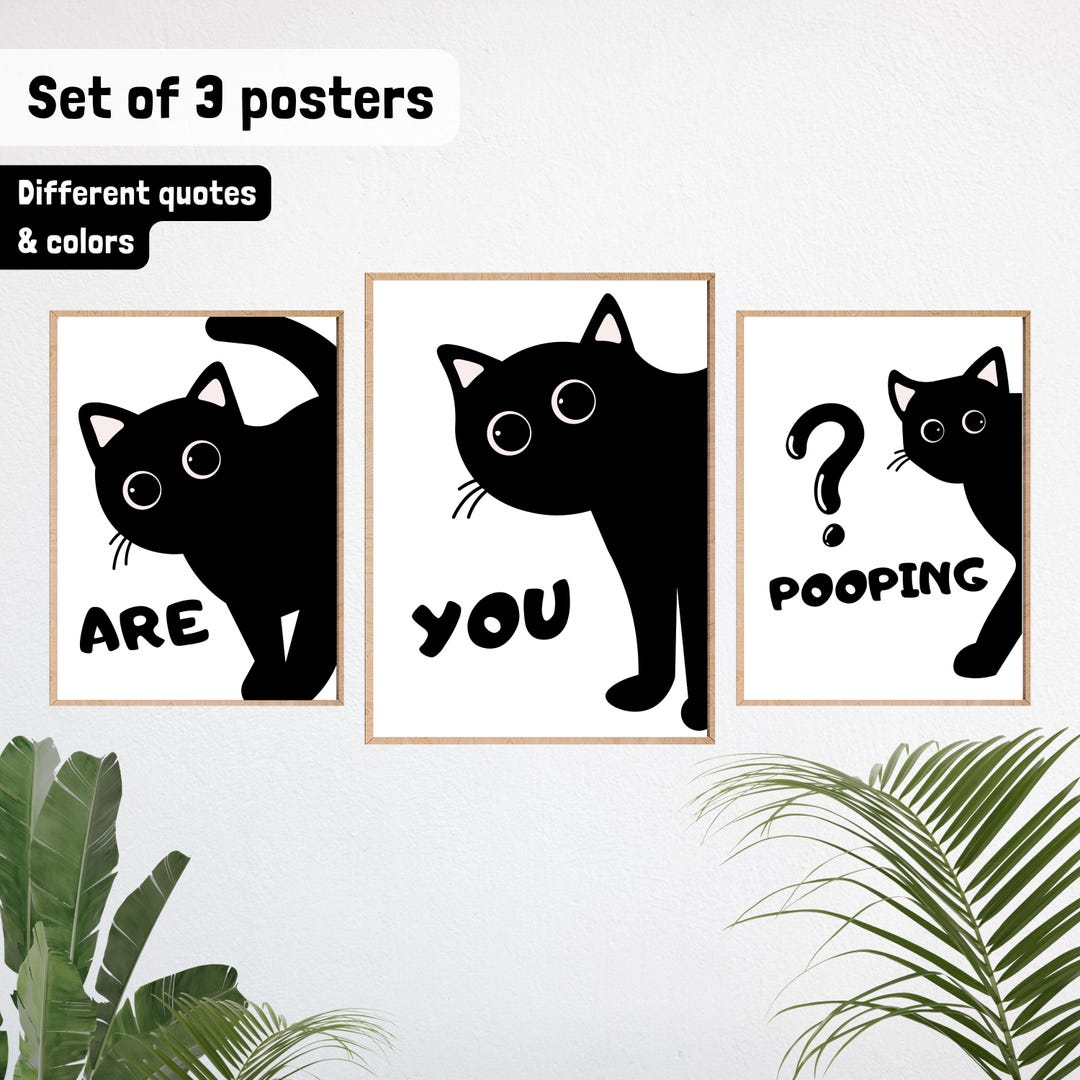 Funny Cat Poster Set Trendy Bathroom Art Print Catful Home Decoration ...