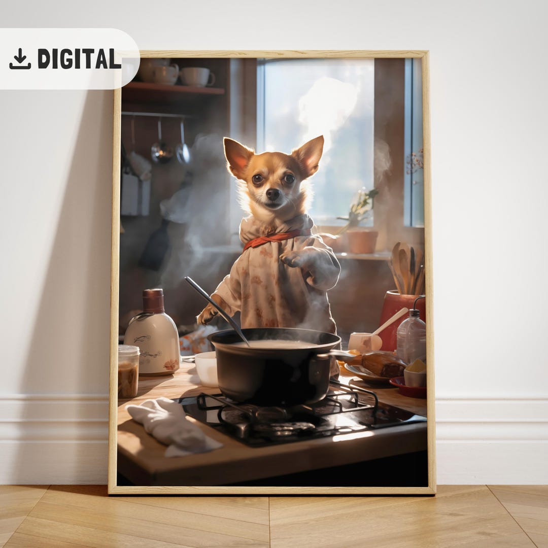 Funny Cooking Dog Poster Dogful Trendy Aesthetic Kitchen Decor Quirky ...