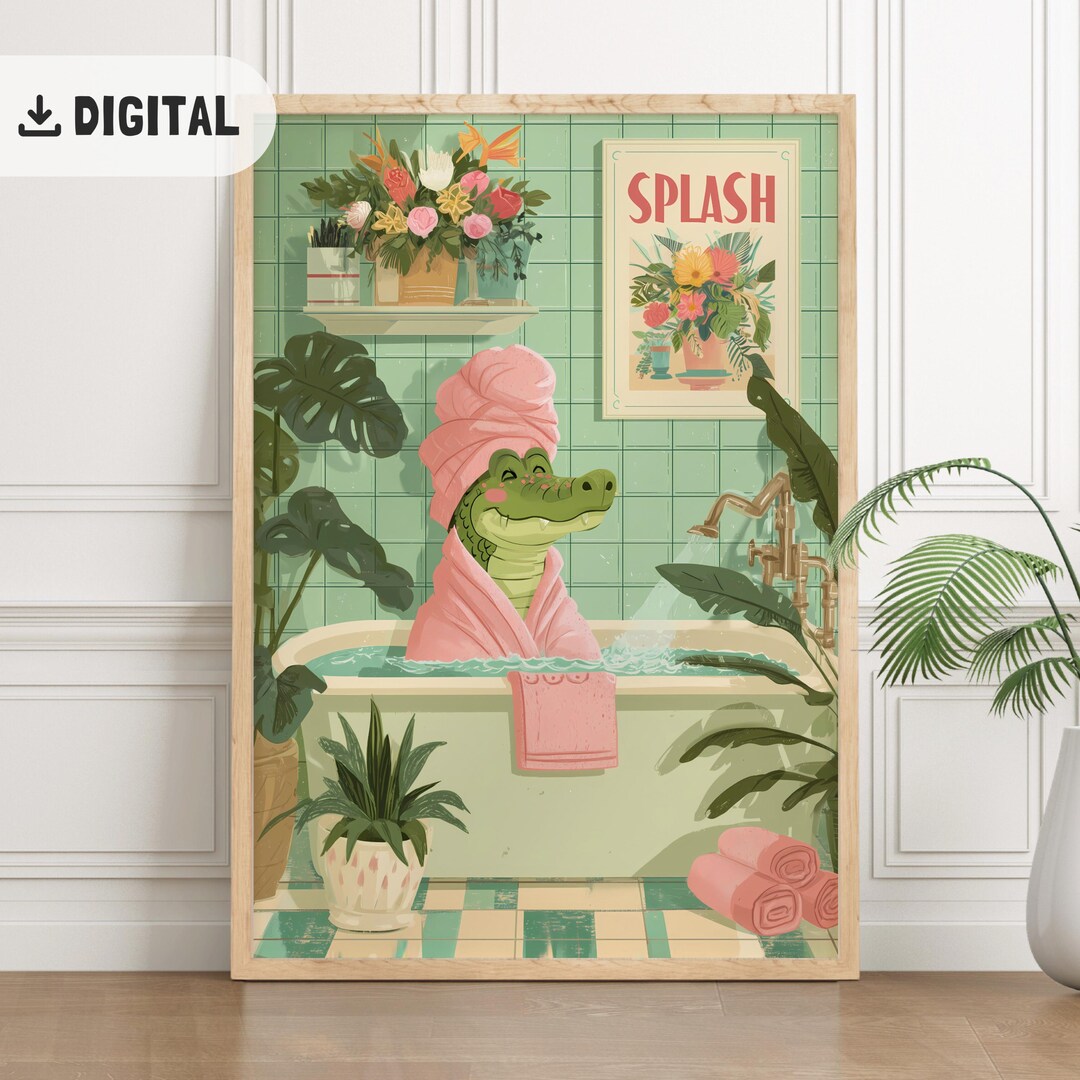 Trendy Alligator Bathroom Print Funny Gator Bathtub Decoration ...