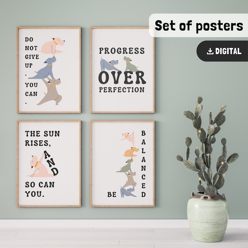 Dog Poster Bundle, Set of 8 Funny Dog Illustration Motivational Quotes ...