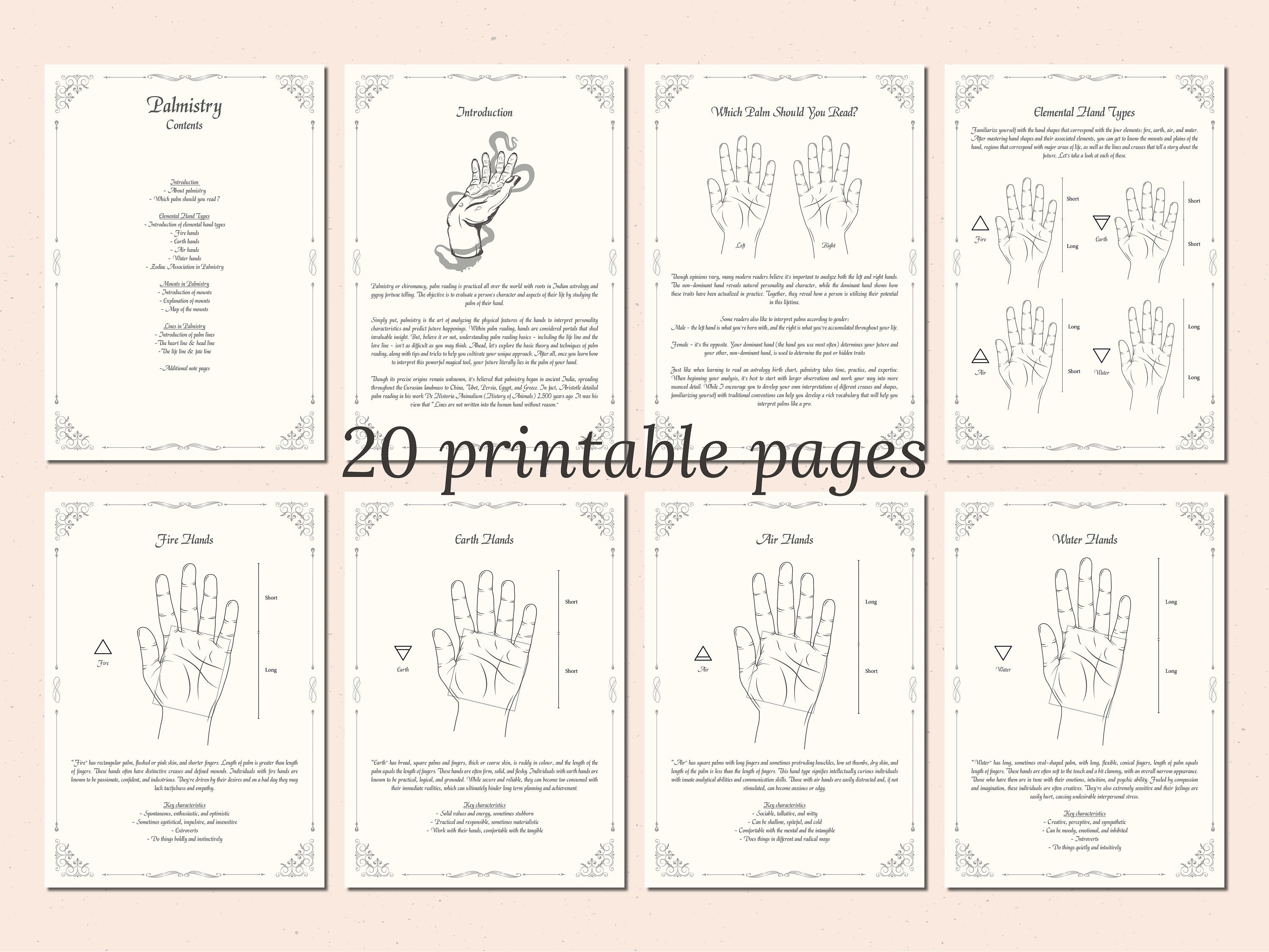 Palmistry Grimoire Pages, Witch Journal, Palm Reading Guide (digital ...