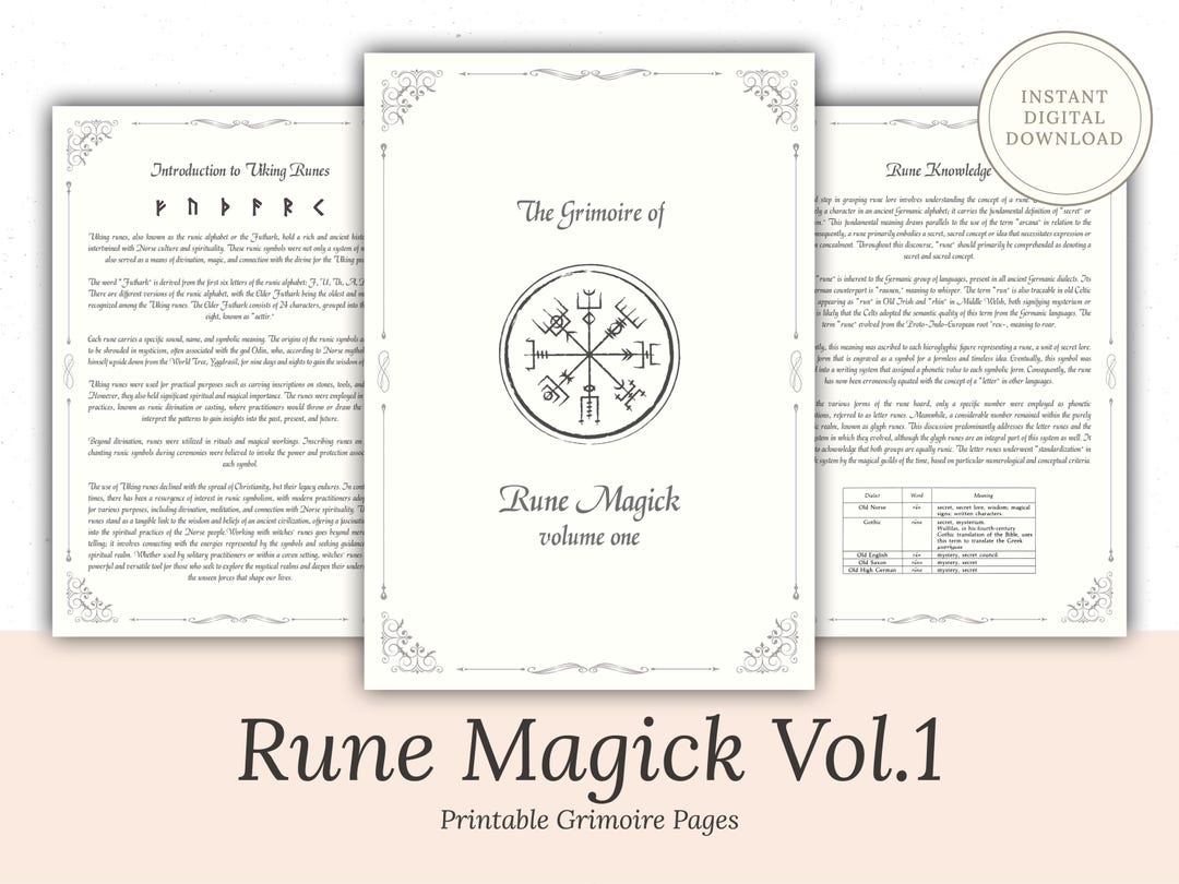 Rune Magick - Rune Stones Cheat Sheet - Printable Grimoire Page - Book ...