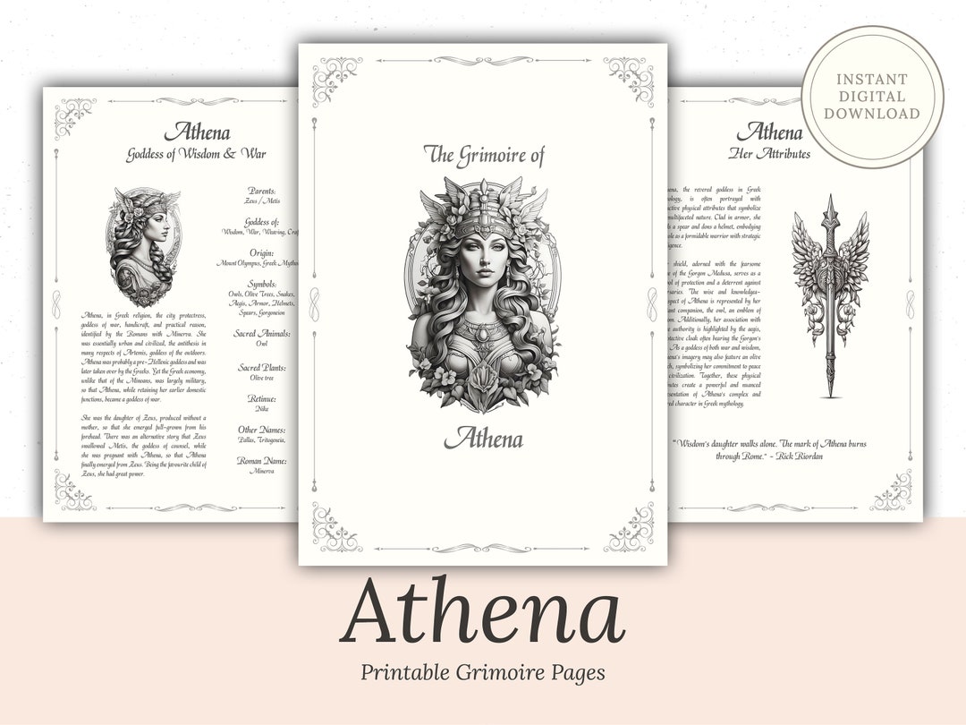 Athena Grimoire Pages Goddess of Wisdom and War Protection Spells Book ...