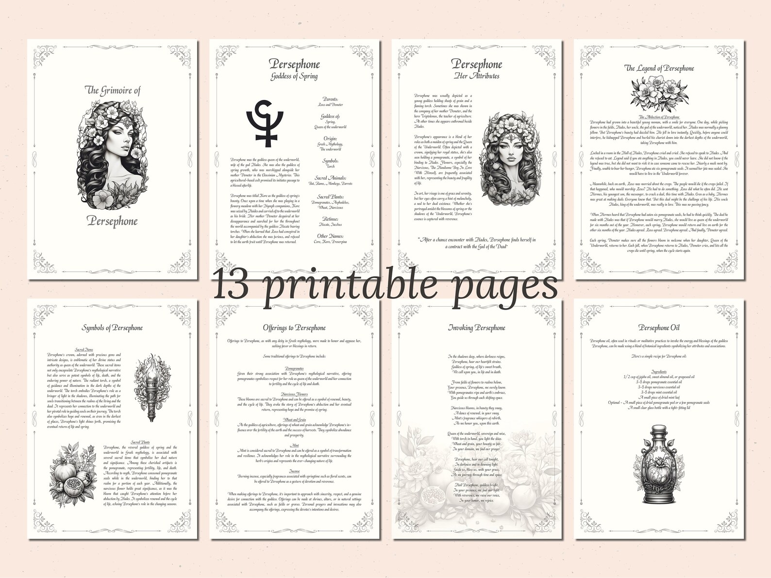 Persephone - Grimoire Pages, Goddess of Spring, Spring Spells, Book of ...