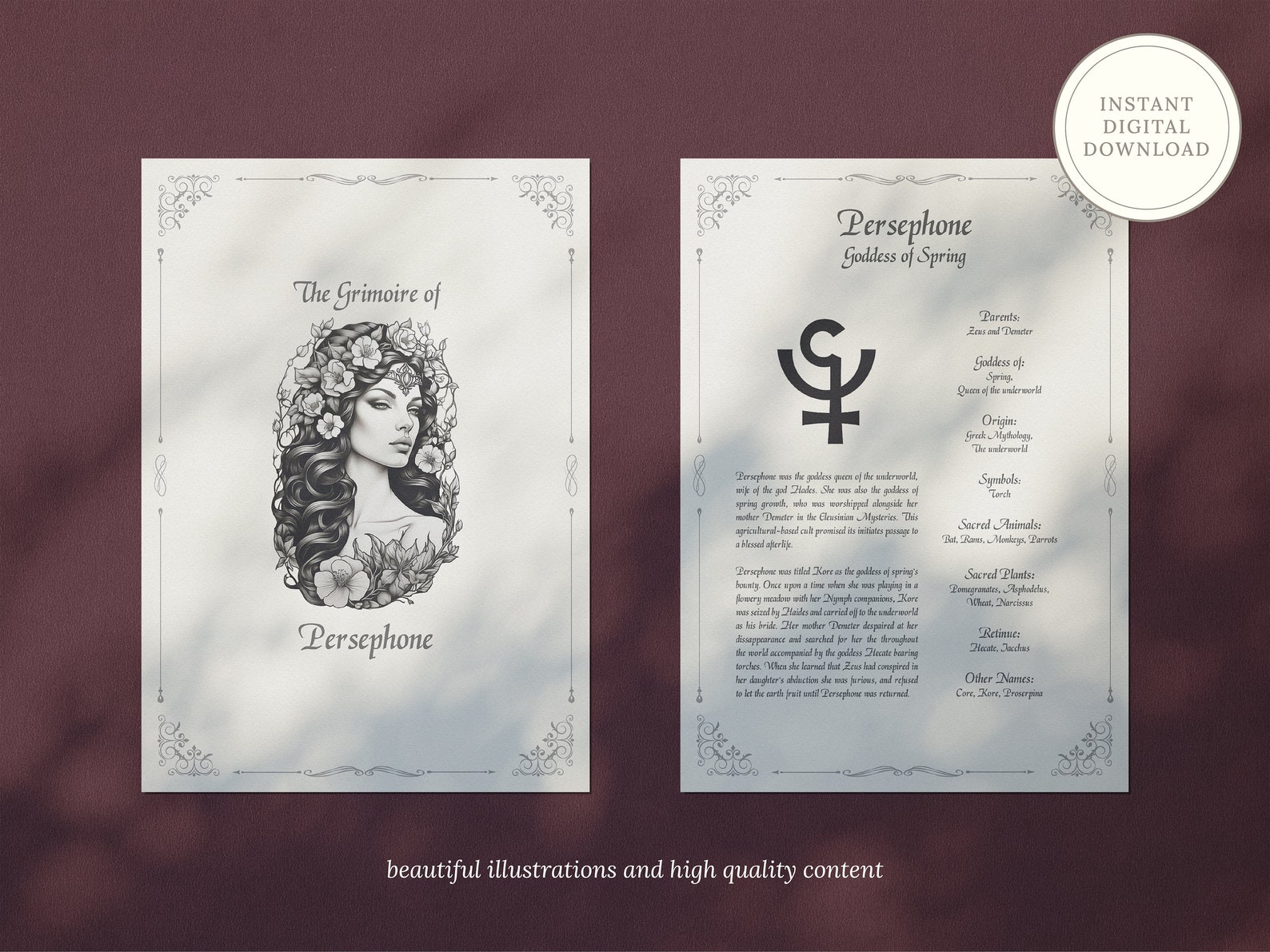 Persephone - Grimoire Pages, Goddess of Spring, Spring Spells, Book of ...