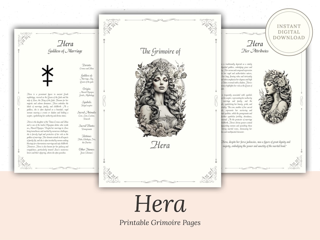 Hera - Grimoire Pages, Goddess of Marriage, Women, Childbirth, Harmony Spell, Book of Shadows ...