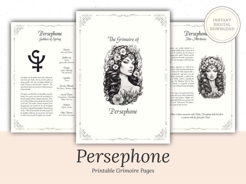 Persephone - Grimoire Pages, Goddess of Spring, Spring Spells, Book of ...