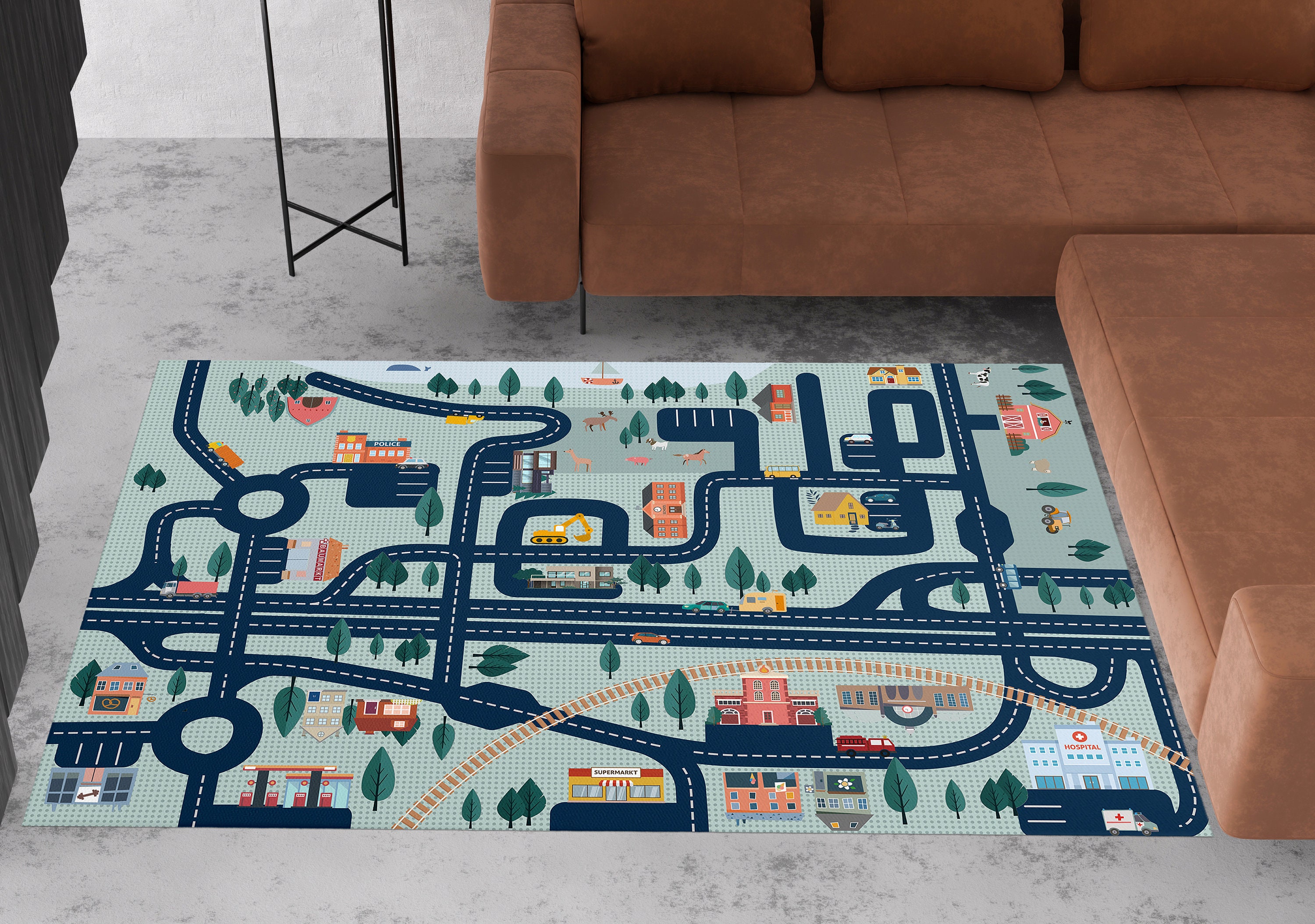 Race Tracking Rug, Car Rug, Race Track Rug, Nursery Rug, Road Rug ...