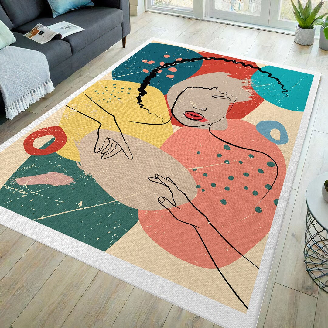 Line Art Rug, Midcentury Rug, Woman Figurine Rug, Decorative Rug, Boho ...