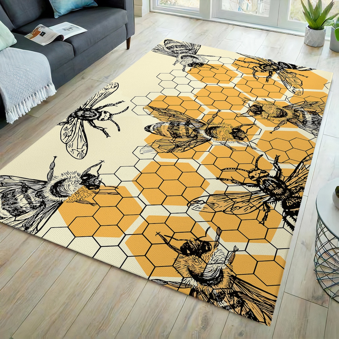 Animal Themed Rug, Bee Pattern Rug, Honey Rug, Bee Rug, Minimal Rug ...