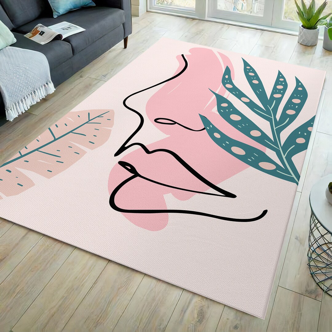 One Art Line Rug, Leaves Rug, Line Art Rug, Boho Rug, Boho Art Rug ...