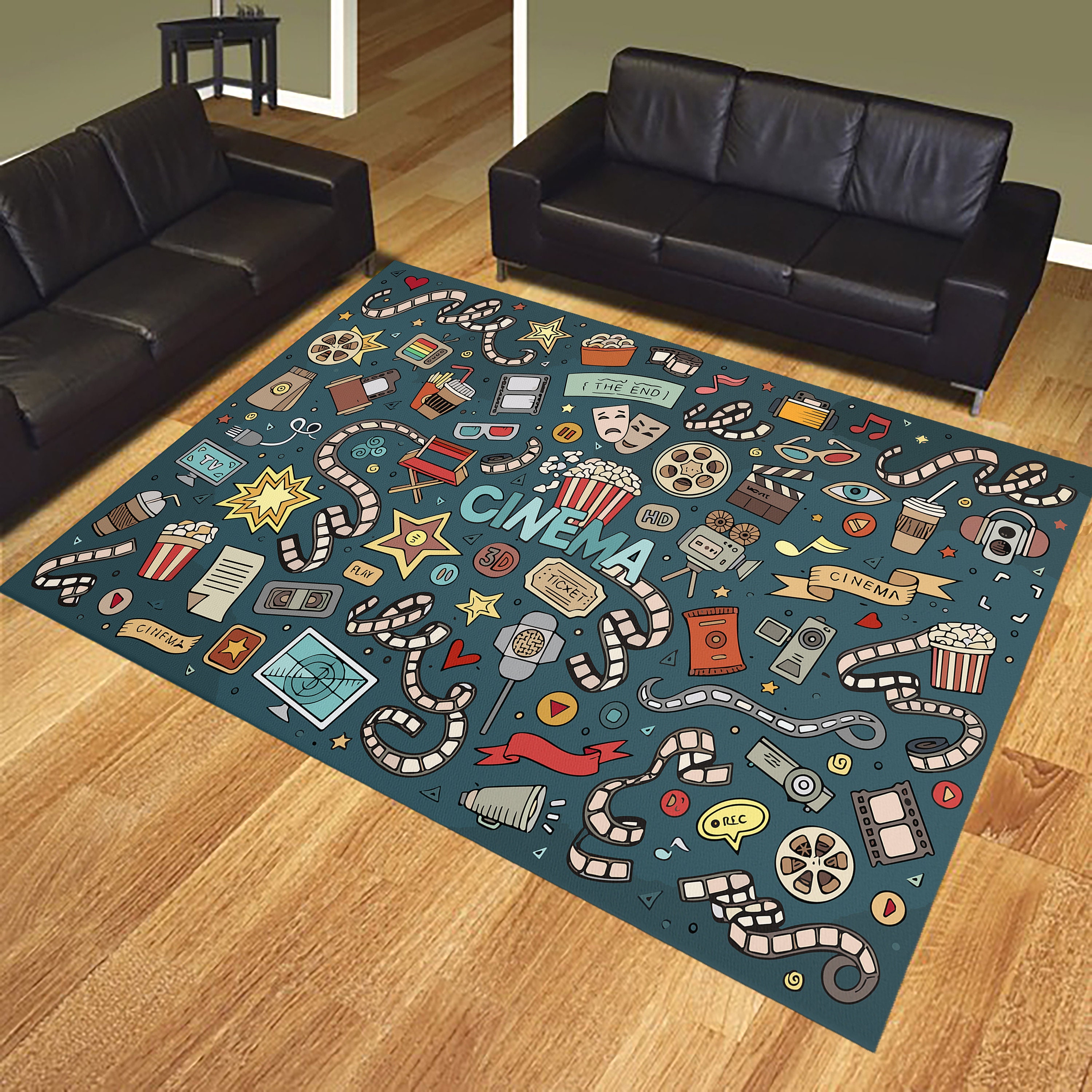 Cinema Room Rug, Popcorn Rug, Cinema Rug, Movie Rug, Cinema Room Decor ...
