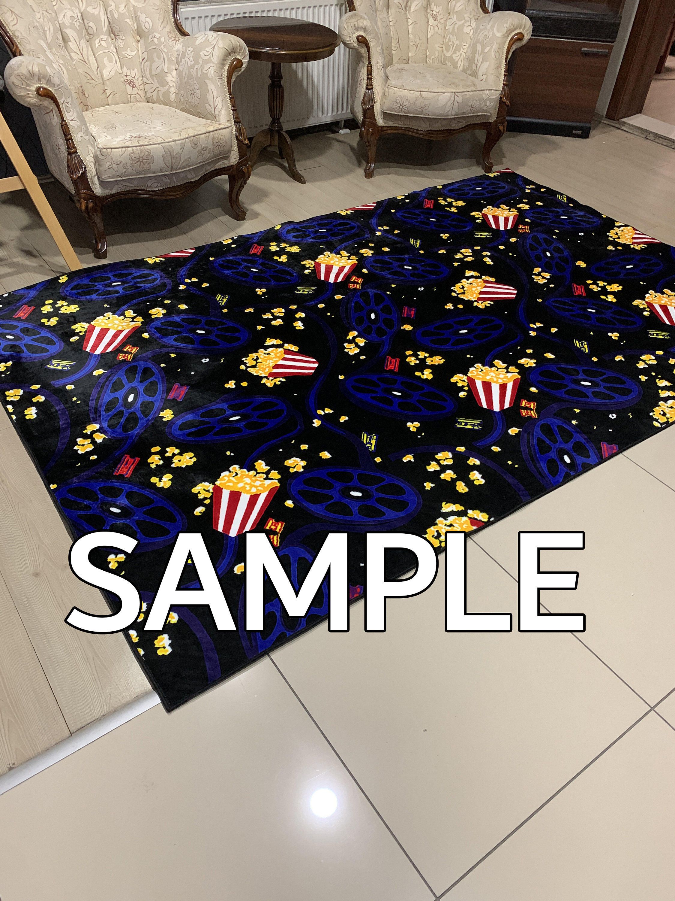 Cinema Room Rug, Popcorn Rug, Cinema Rug, Movie Rug, Cinema Room Decor ...