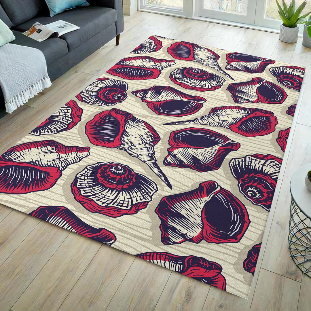 Seashell Rug, Sea Themed Rug, Seashell Themed Rug, Seashell Pattern Rug ...